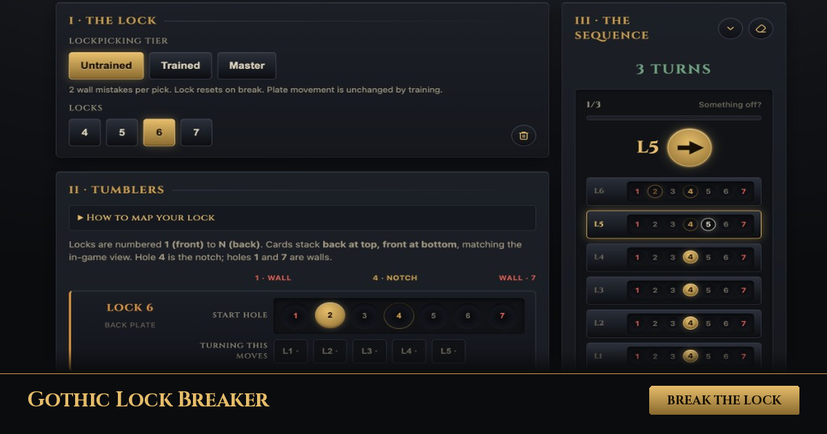 Gothic Remake Lockbreaker — Free Lockpicking Calculator
